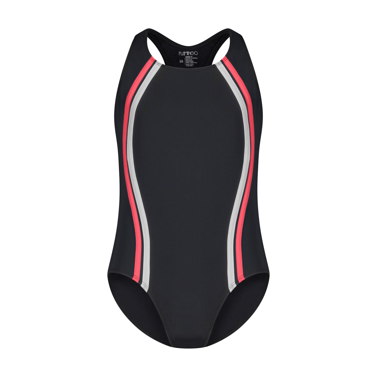 Girls One Piece Bathing Suit - Black/Coral – Flamingo